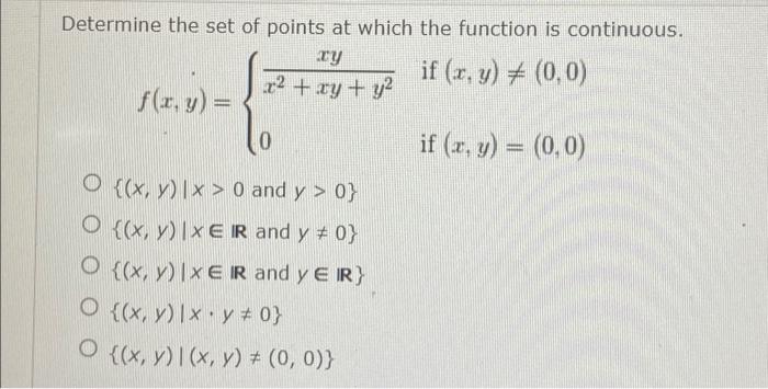 Solved Determine the set of points at which the function is | Chegg.com