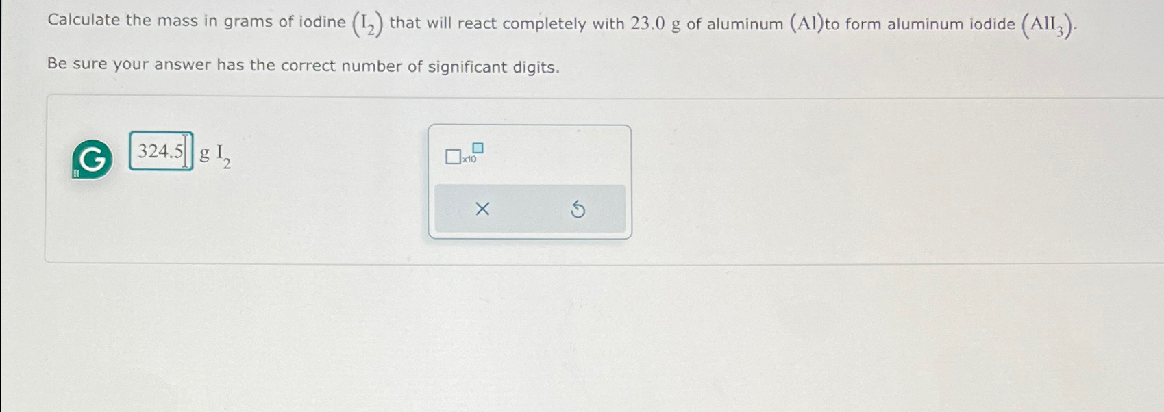 Solved Calculate the mass in grams of iodine (I2) ﻿that will | Chegg.com