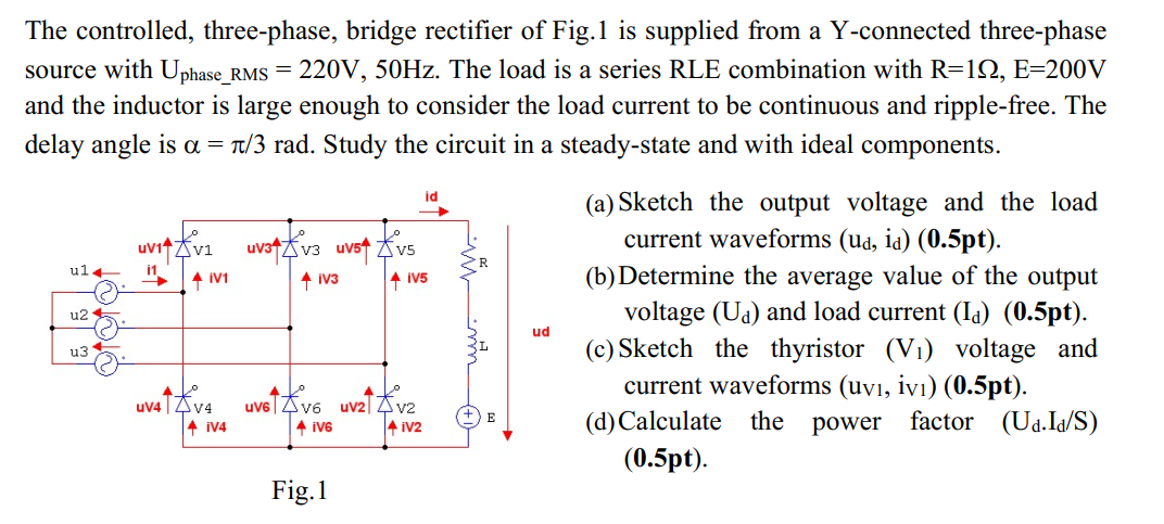 Solved The controlled, three-phase, bridge rectifier of Fig. | Chegg.com