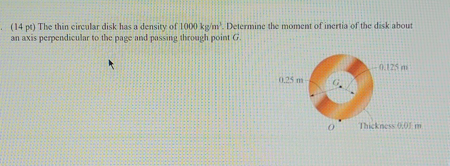 Solved (14 pt) The thin circular disk has a density of 1000 | Chegg.com