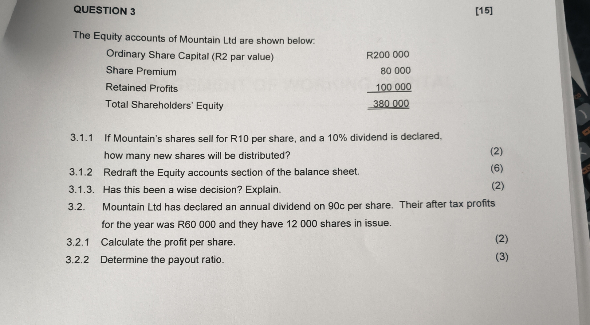 Solved QUESTION 3[15]The Equity accounts of Mountain Ltd are | Chegg.com