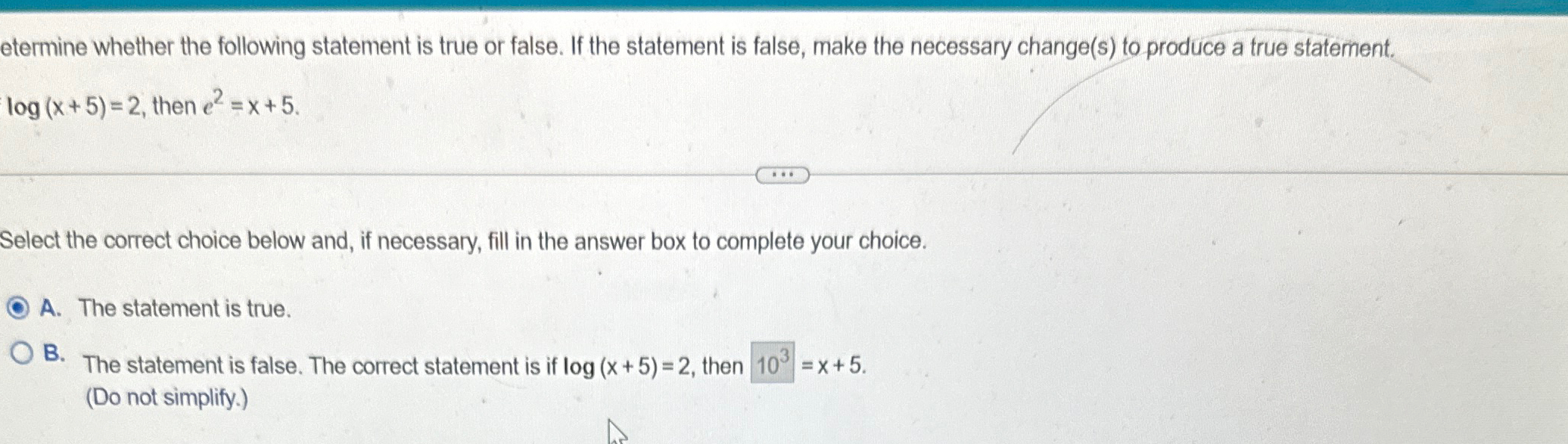 Solved etermine whether the following statement is true or | Chegg.com