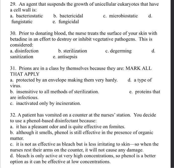 Solved 29. An agent that suspends the growth of unicellular | Chegg.com