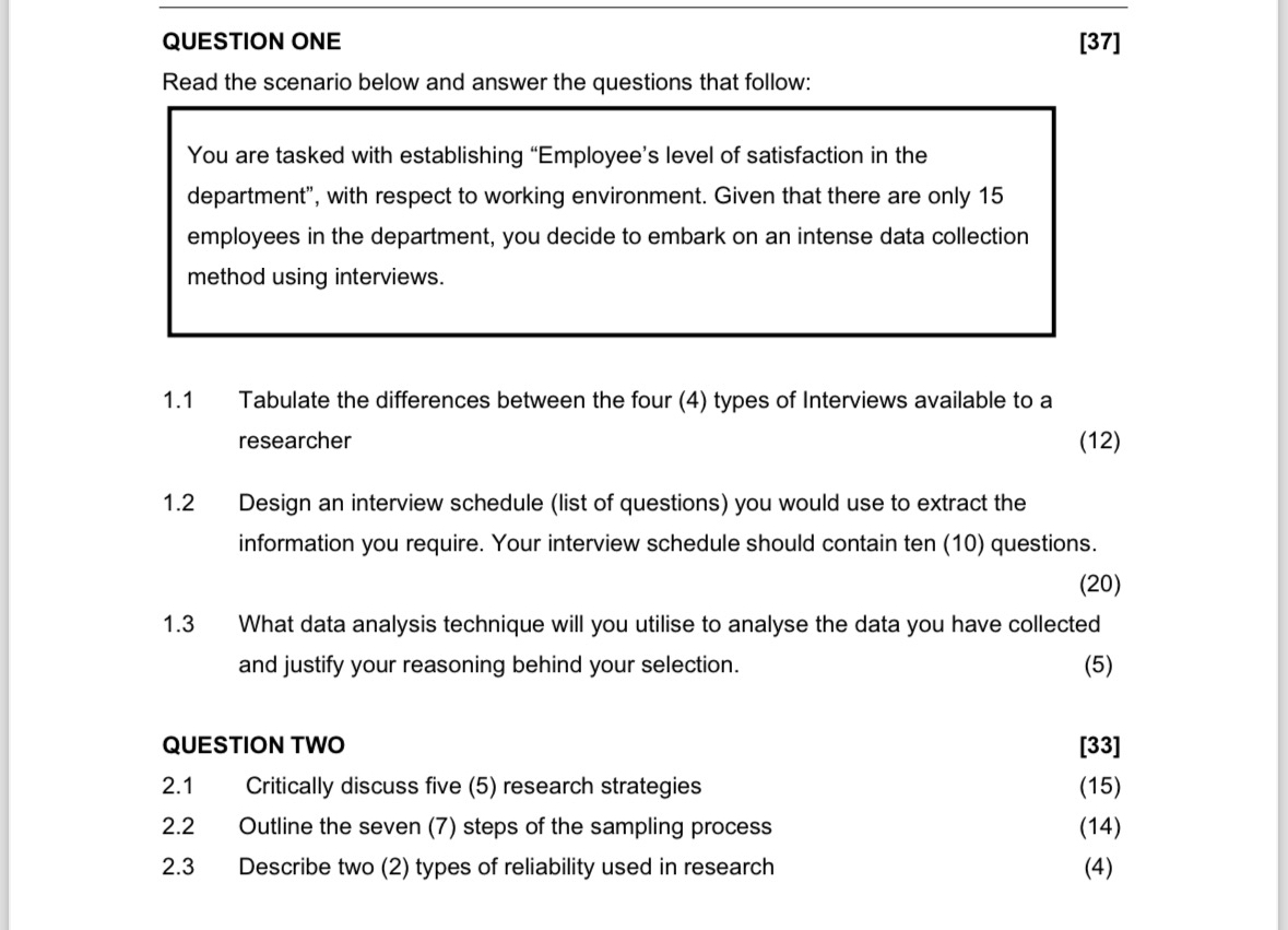 Solved QUESTION ONE[37]Read the scenario below and answer | Chegg.com