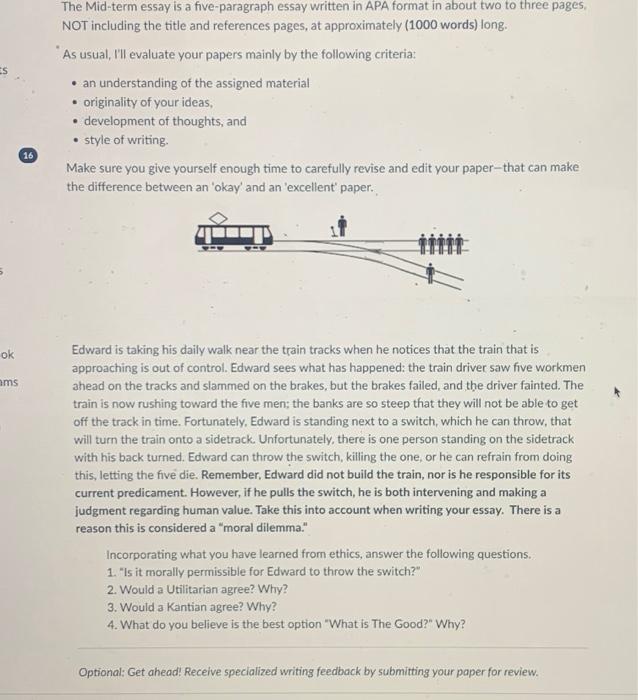 The Mid-term essay is a five-paragraph essay written | Chegg.com