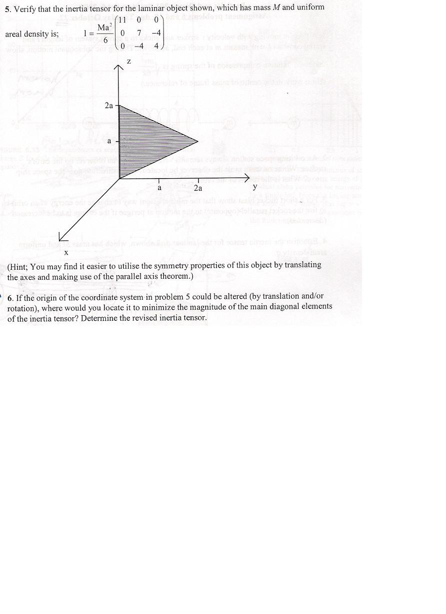 Verify that the inertia tensor for the laminar object | Chegg.com
