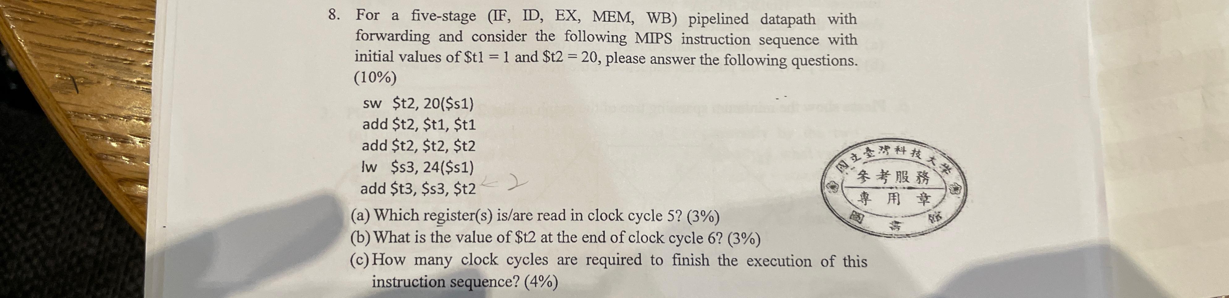 Solved For a five-stage (IF, ﻿ID, ﻿EX, ﻿MEM, WB) ﻿pipelined | Chegg.com