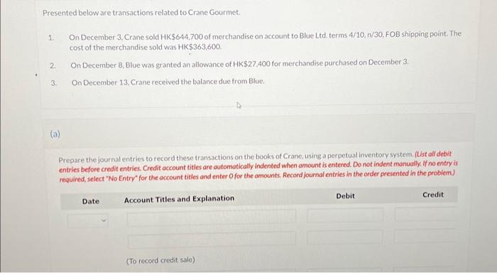 Solved Presented below are transactions related to Crane | Chegg.com
