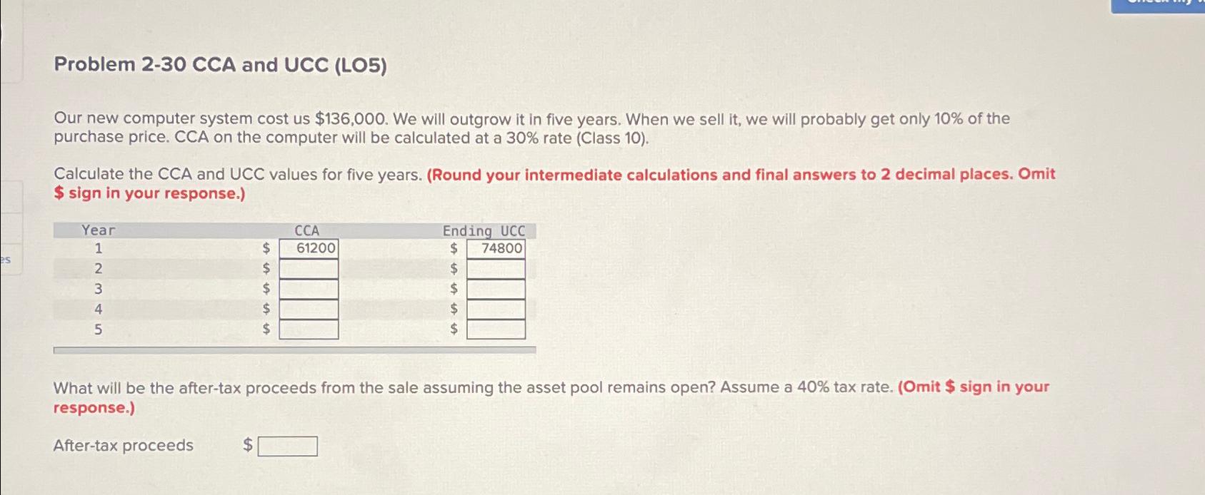 Solved Problem 2-30 ﻿CCA and UCC (LO5)Our new computer | Chegg.com
