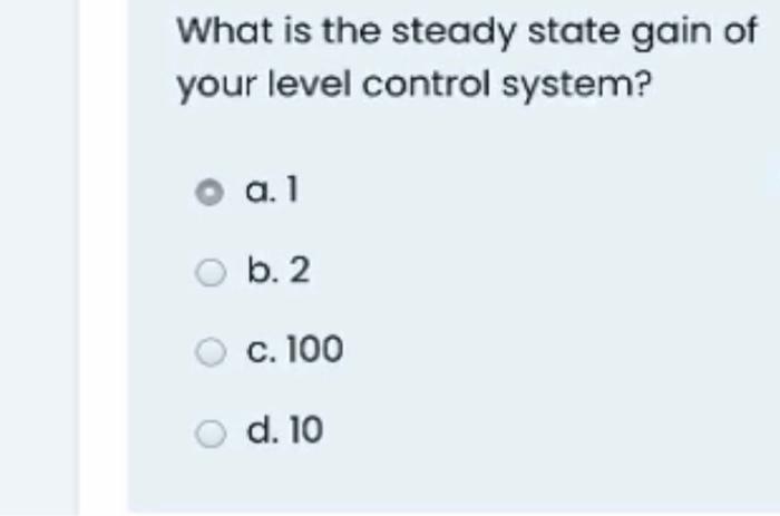 Solved What is the steady state gain of your level control | Chegg.com
