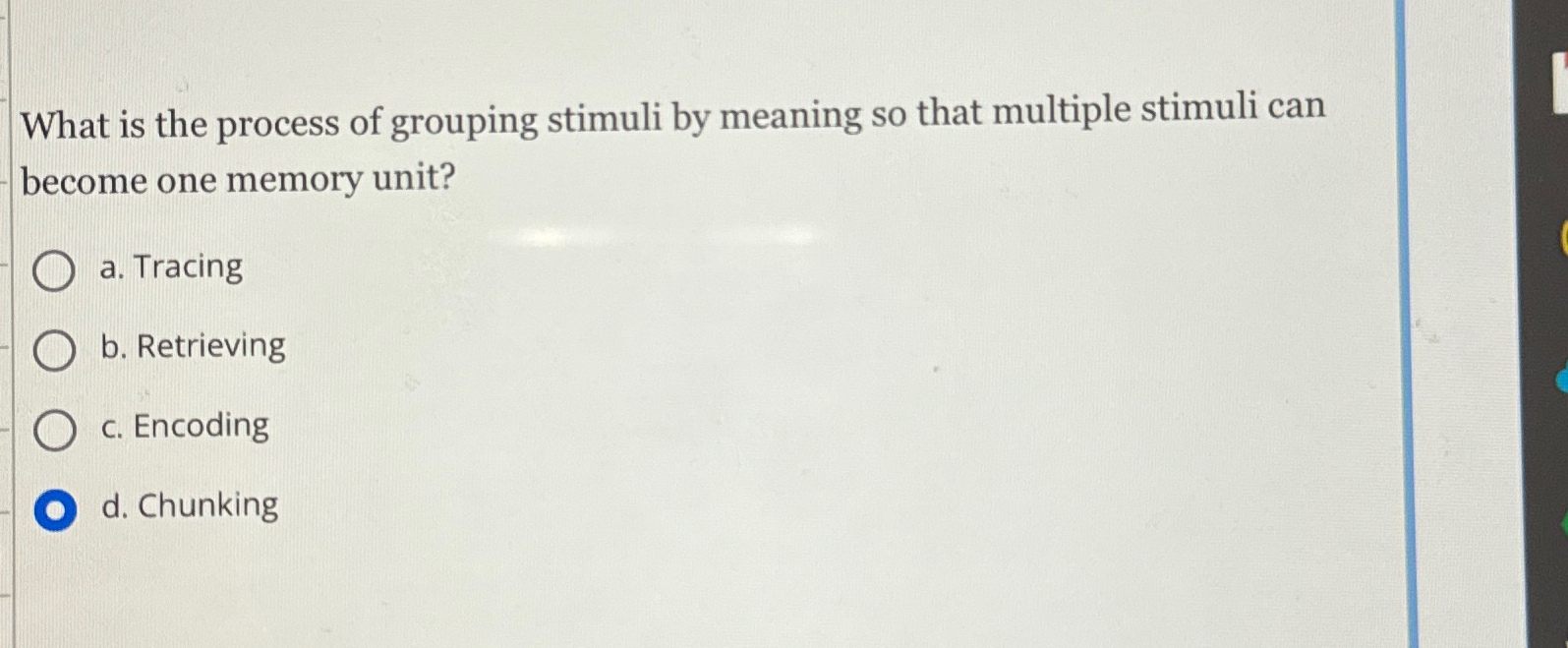 Solved What is the process of grouping stimuli by meaning so | Chegg.com