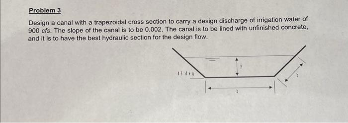 Solved Design a canal with a trapezoidal cross section to | Chegg.com