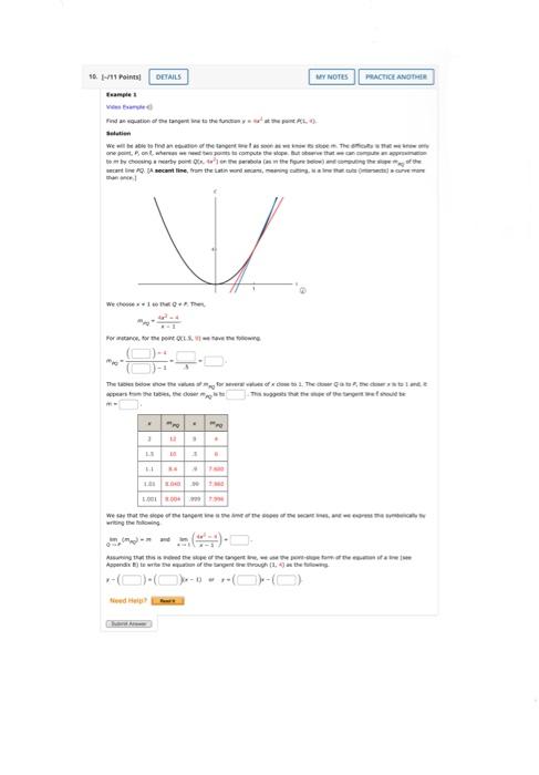 Solved 10. [-/11 Points] Solution Example 1 Video Example | Chegg.com