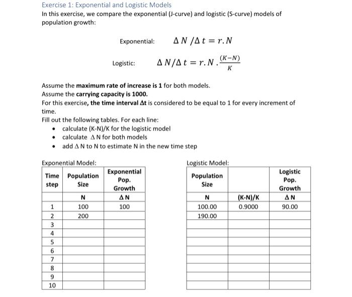 Solved Exercise 1: Exponential and Logistic Models In this | Chegg.com