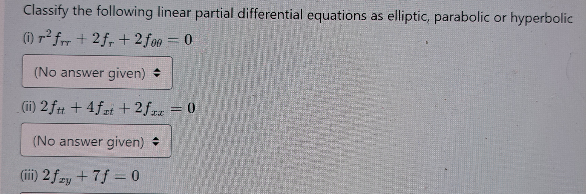 Classify the following linear partial differential | Chegg.com