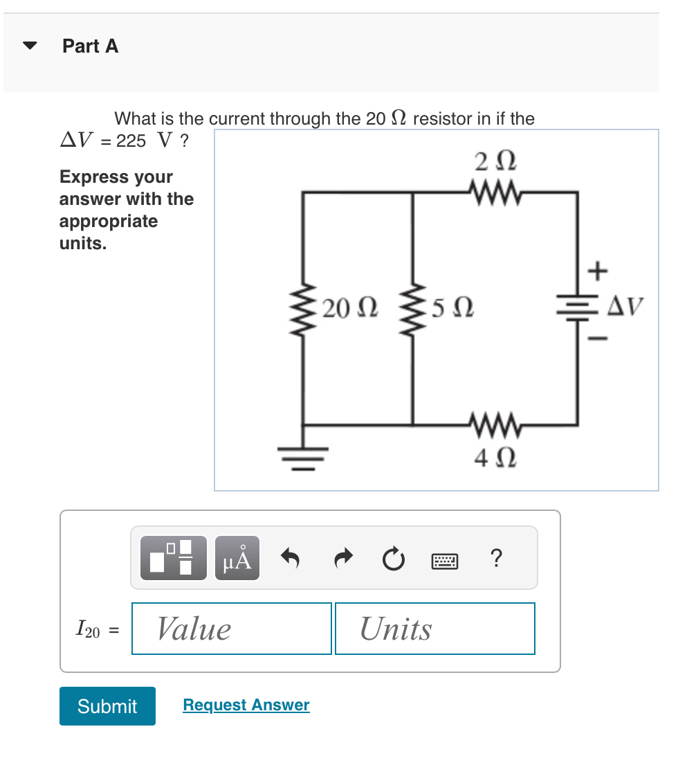 Solved Part AWhat is the current through the 20Ω ﻿resistor | Chegg.com