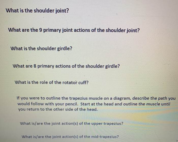 Solved What Is The Shoulder Joint What Are The 9 Primary Chegg solved-what-is-the-shoulder-joint-what-are-the-9-primary-chegg