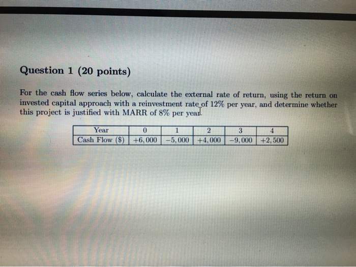 Solved Question 1 (20 points) For the cash flow series | Chegg.com