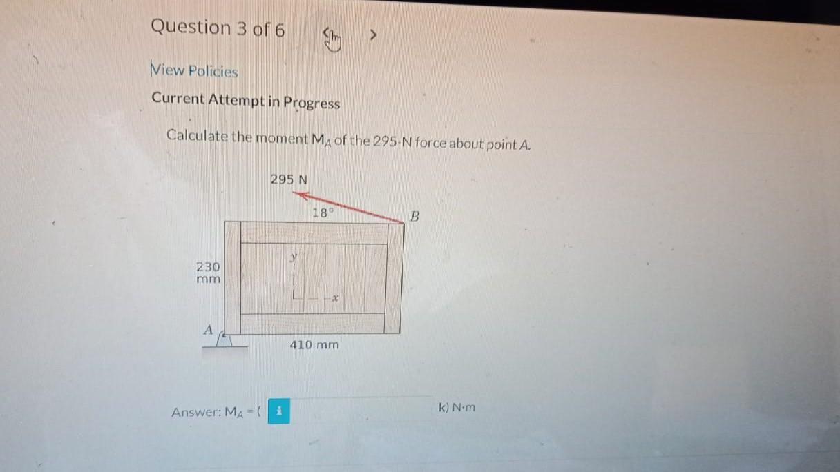 Solved Current Attempt in Progress Calculate the moment MA | Chegg.com