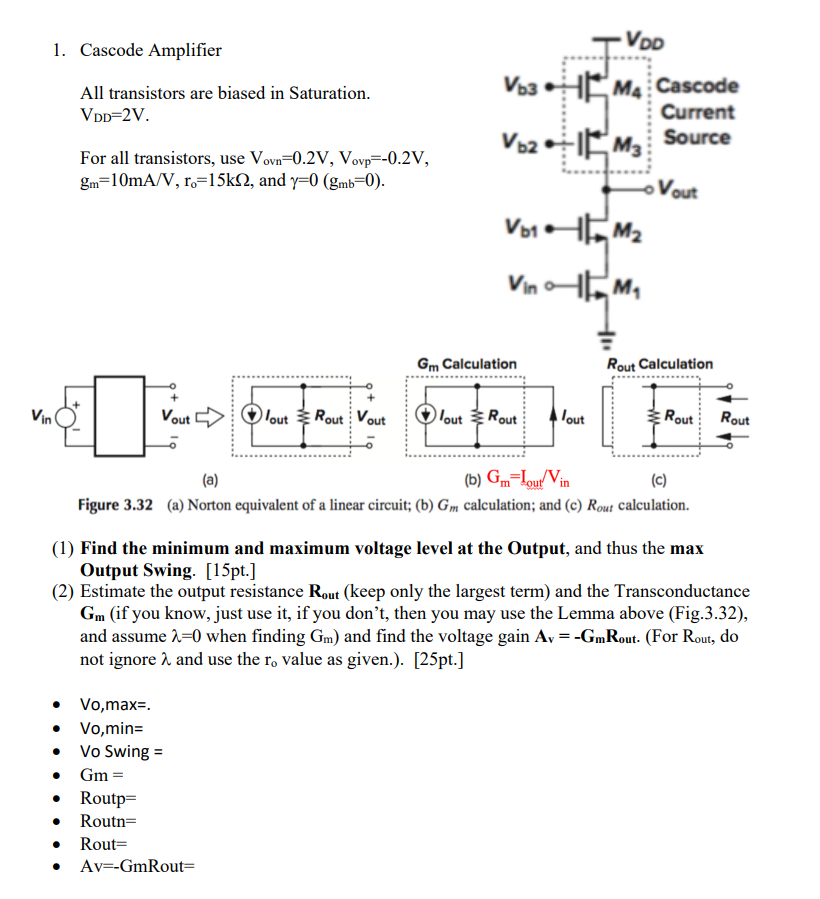 Solved Cascode AmplifierAll transistors are biased in | Chegg.com
