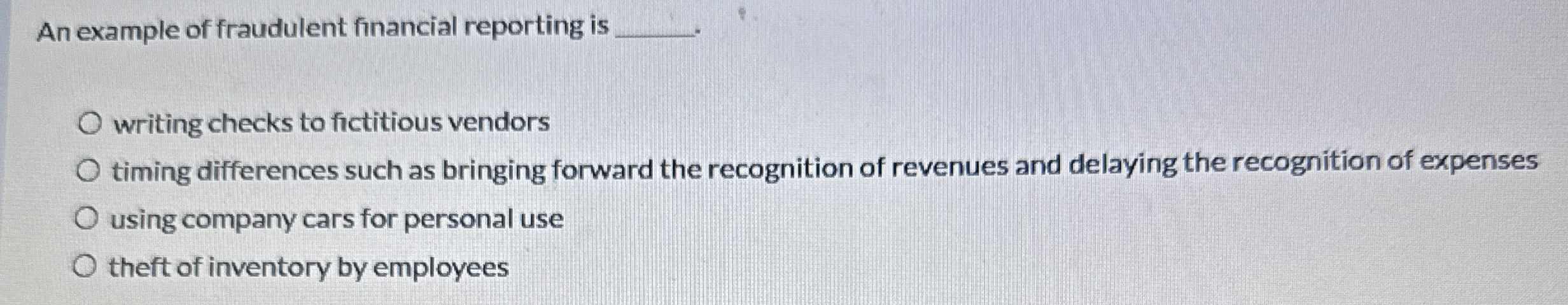 Solved An example of fraudulent financial reporting | Chegg.com