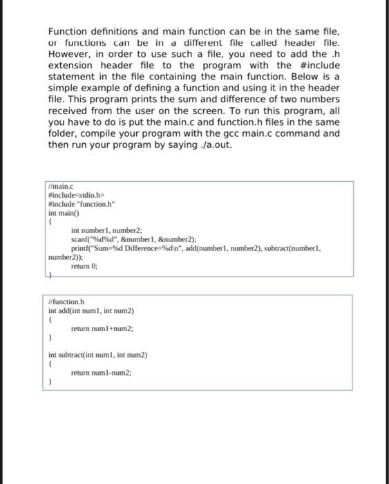 Solved Function definitions and main function can be in the | Chegg.com