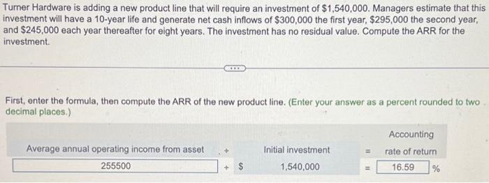 Solved Turner Hardware is adding a new product line that | Chegg.com
