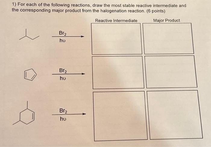 Solved 1) For each of the following reactions, draw the most | Chegg.com