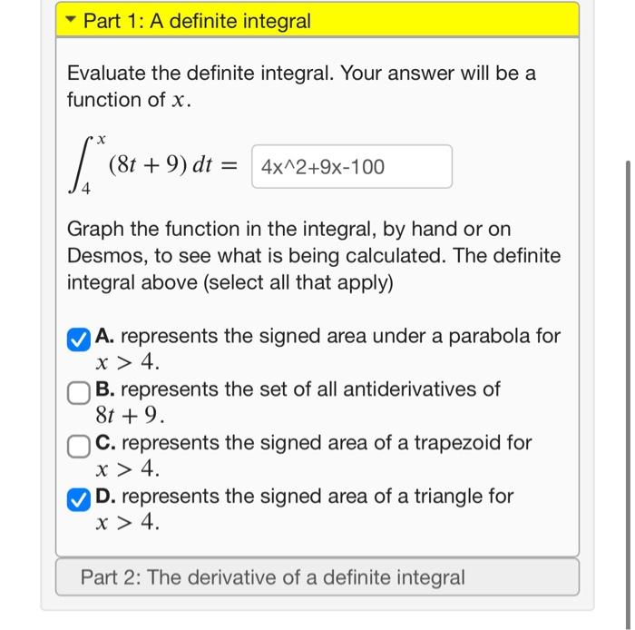 Solved Part 1: A definite integral Evaluate the definite | Chegg.com