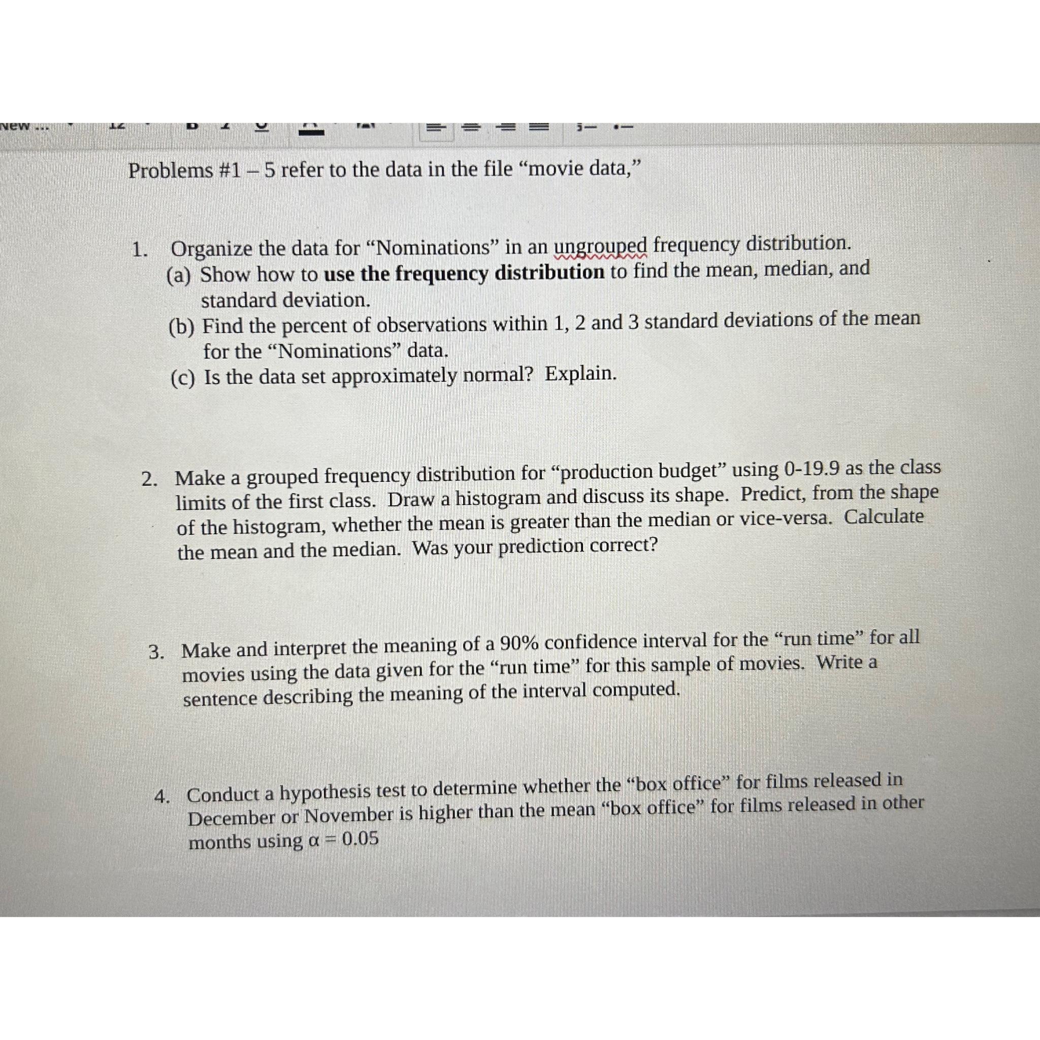 Solved Problems #1 - 5 ﻿refer to the data in the file "movie | Chegg.com