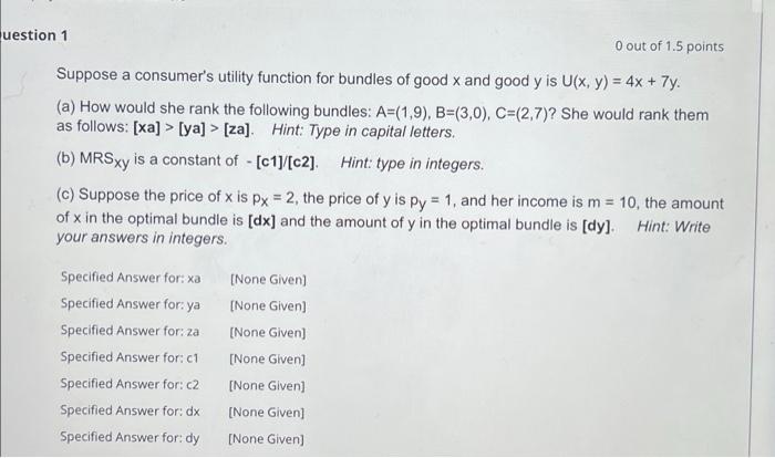 Solved Suppose a consumer's utility function for bundles of | Chegg.com