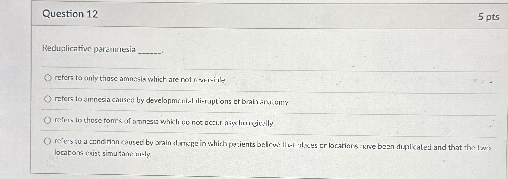 Solved Question 125 ﻿ptsReduplicative paramnesiarefers to | Chegg.com