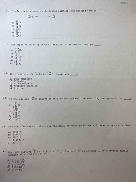 Solved PAGE 3 11. Complete and balance the following | Chegg.com