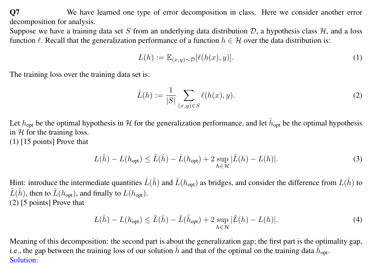 Solved Q7 We ﻿have learned one type of ﻿error decomposition | Chegg.com