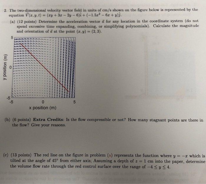 Solved 2. The two-dimensional velocity vector field in units | Chegg.com