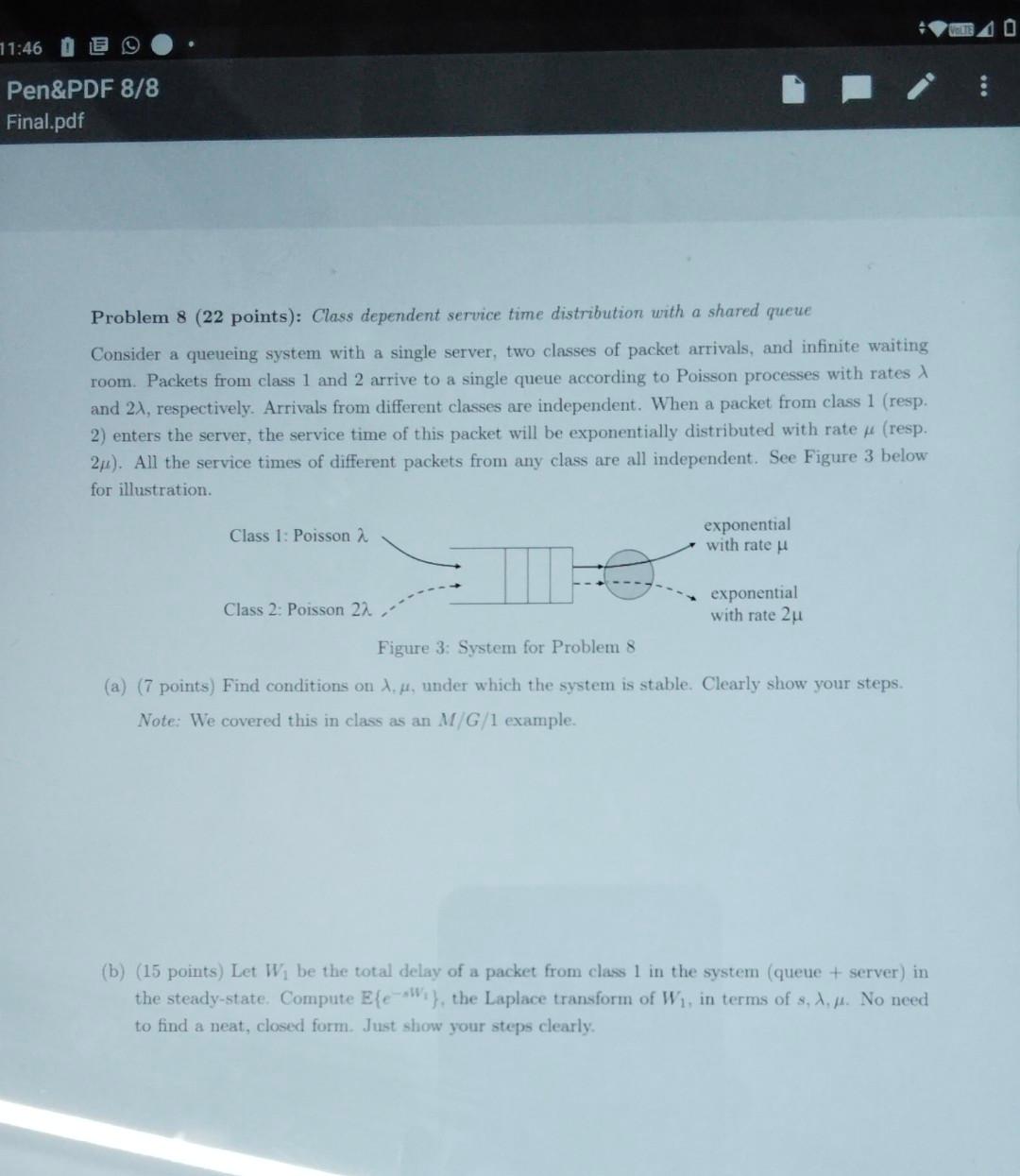 Solved Problem 8 (22 points): Class dependent service time | Chegg.com