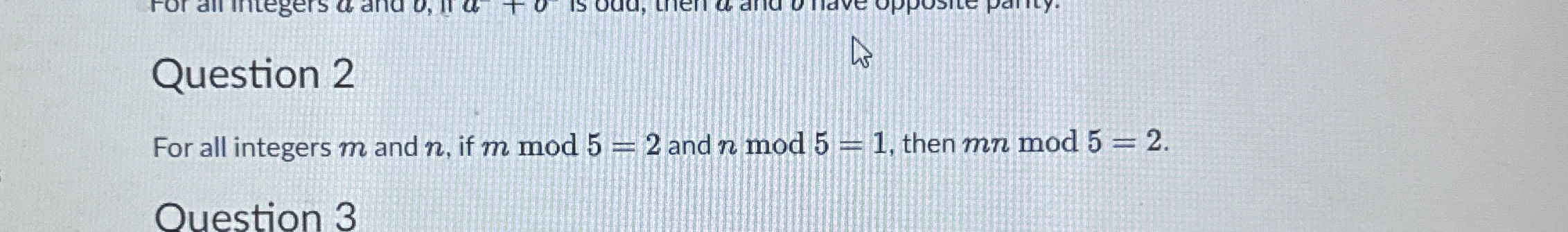 Question 2For all integers m ﻿and n, ﻿if mmod5=2 ﻿and | Chegg.com