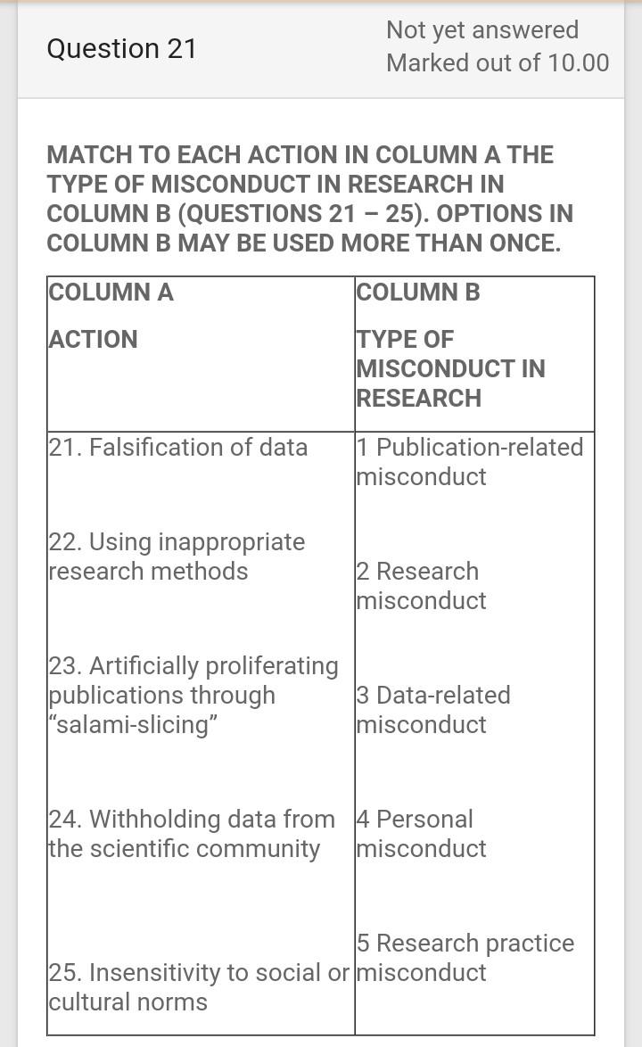 Solved MATCH TO EACH ACTION IN COLUMN A THE TYPE OF | Chegg.com