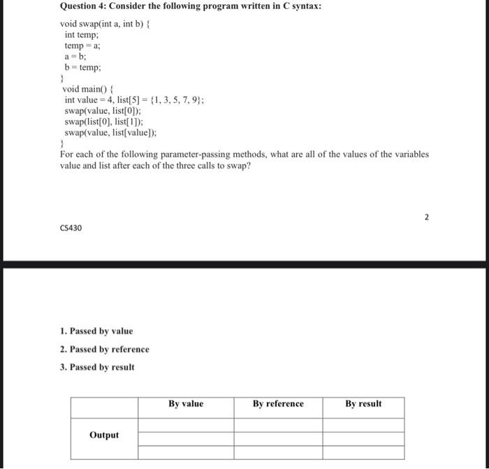 Solved a, Question 4: Consider the following program written | Chegg.com