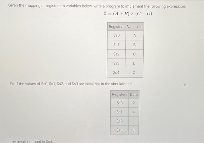 Solved Given the mapping of registers to variables below, | Chegg.com