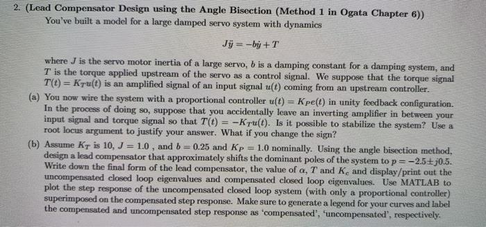 2. (Lead Compensator Design using the Angle Bisection | Chegg.com