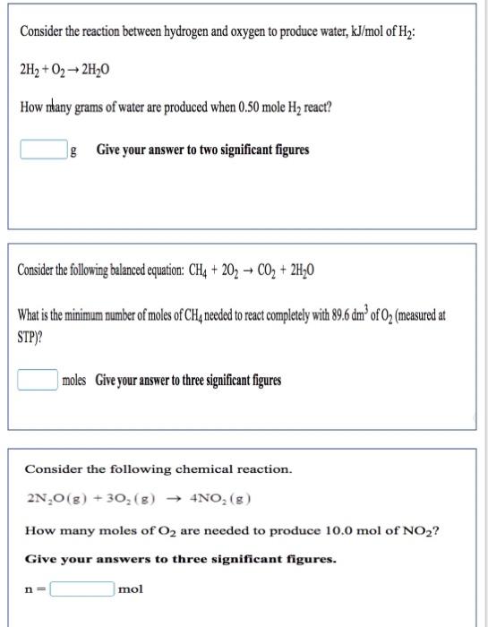 Solved Consider the reaction between hydrogen and oxygen to | Chegg.com
