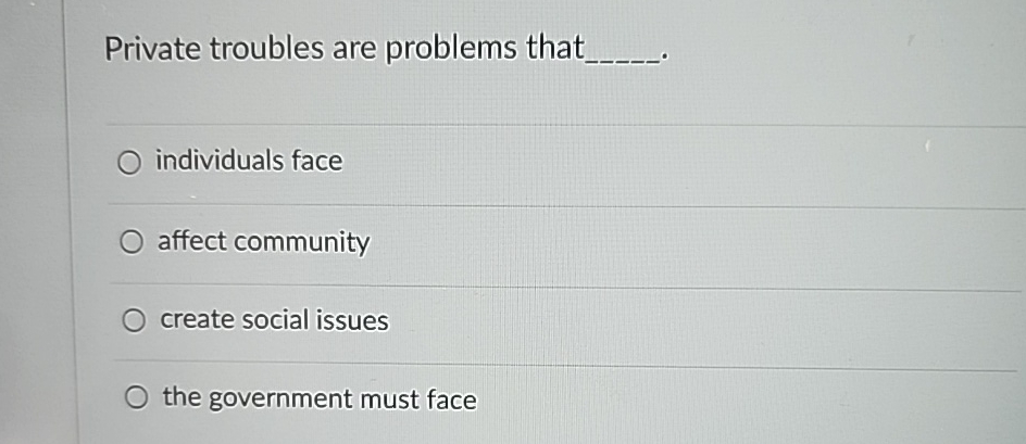 Solved Private troubles are problems that q,individuals | Chegg.com