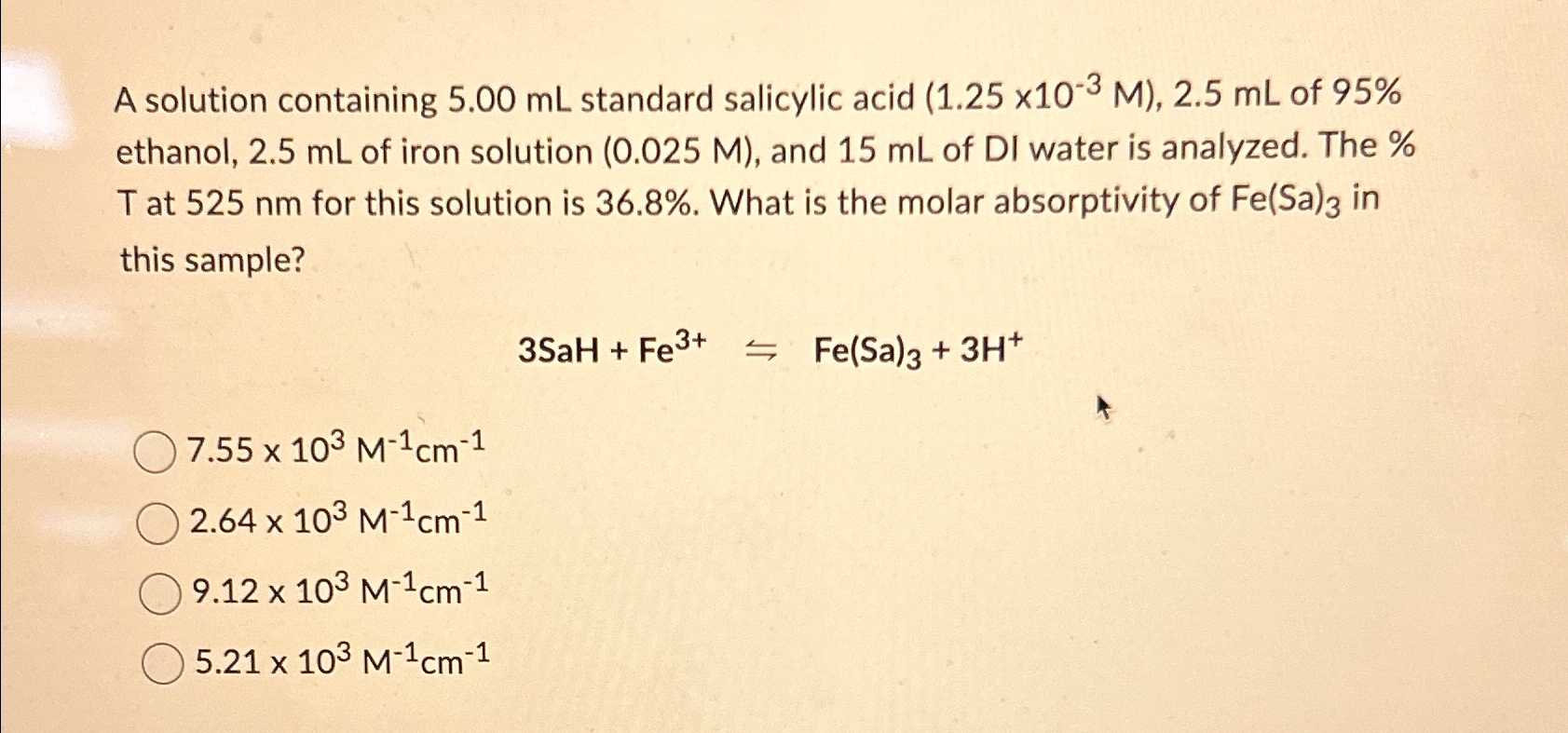 Solved A solution containing 5.00mL ﻿standard salicylic acid | Chegg.com