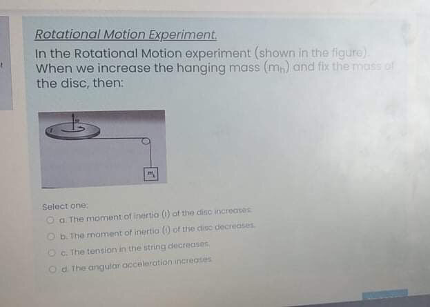 Solved Rotational Motion Experiment. In the Rotational | Chegg.com