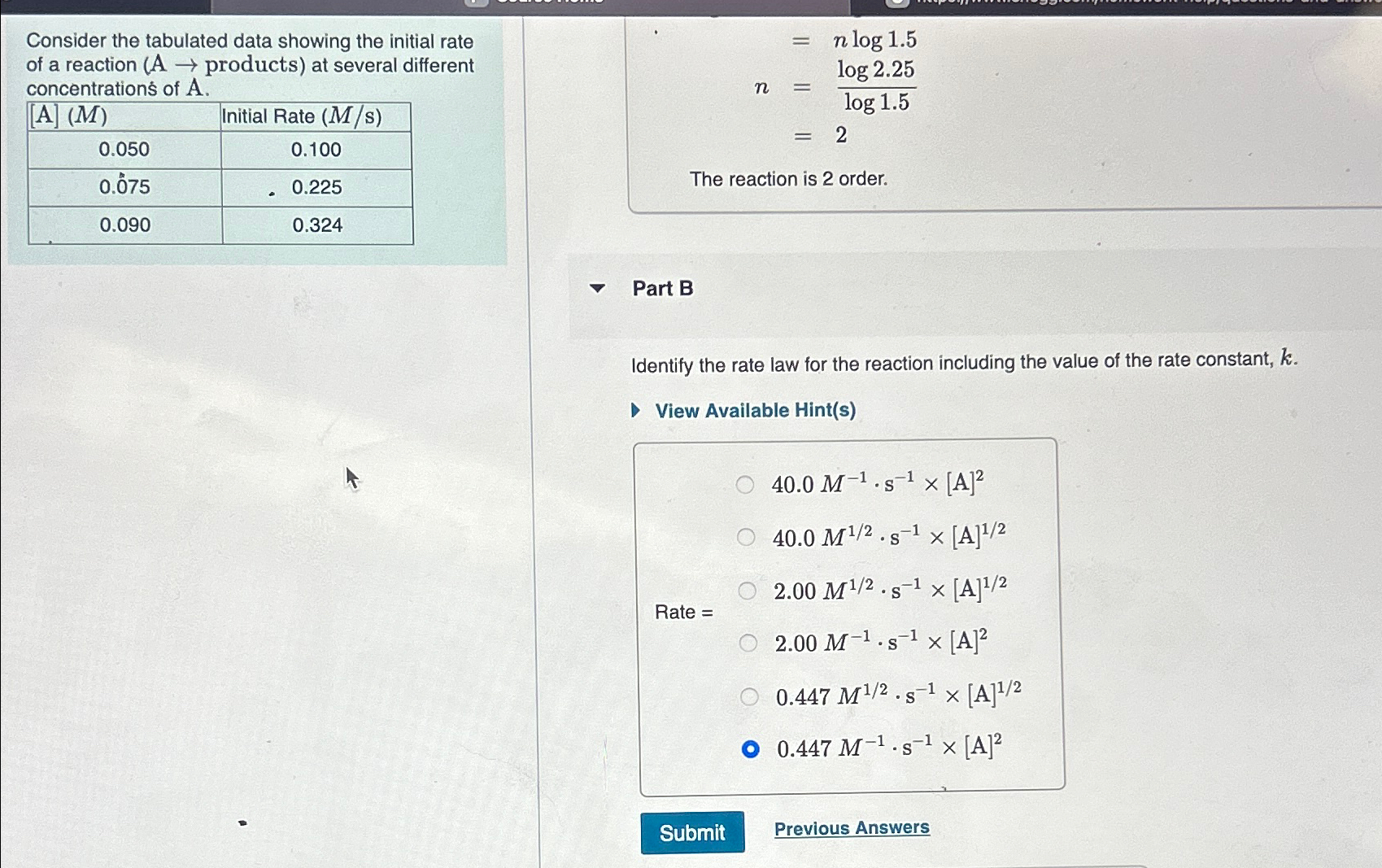 Solved Consider the tabulated data showing the initial rate | Chegg.com