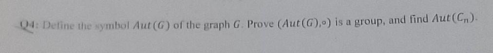 Solved 04. Detine the symbol Aut(G) of the graph G. Prove | Chegg.com