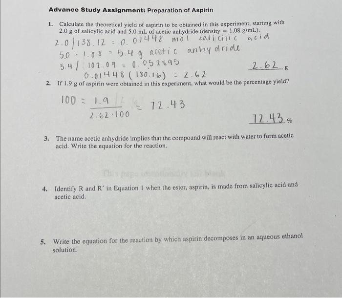 Solved Advance Study Assignment: Preparation of Aspirin 1. | Chegg.com