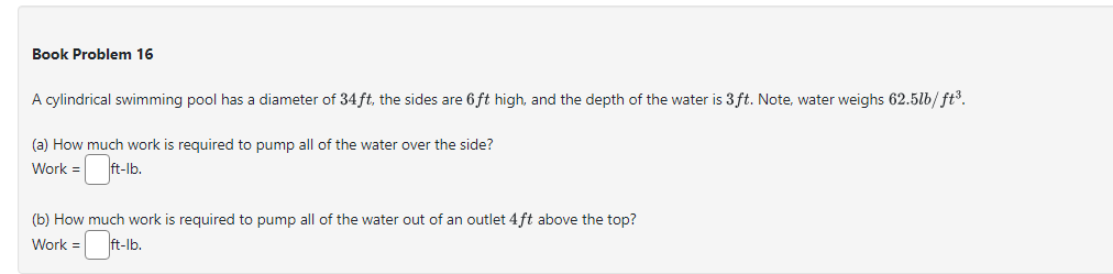 Solved Book Problem 16A cylindrical swimming pool has a | Chegg.com