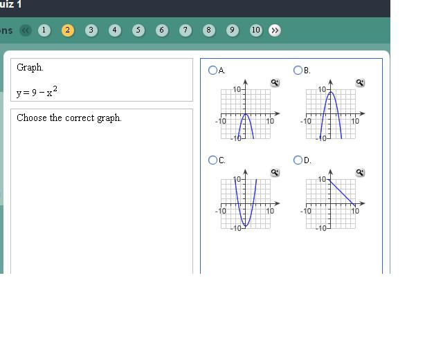 Solved Graph. y = 9 - x2 Choose the correct graph. | Chegg.com